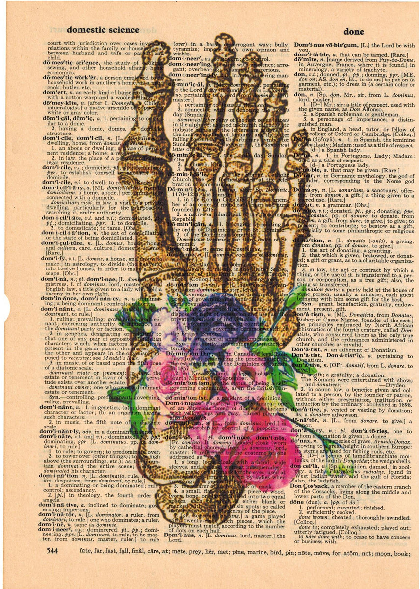 Artnwordz Foot Bouquet Skeleton Dictionary Page Wall Art Print – Whinycat